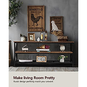 WEENFON Wood TV Stand for 55 Inch TV, 47 Inch Metal TV Table with Adjustable Leg, Unique Rustic Storage Shelve for Living Room, 3-Tiers TV Console for Bedroom, Rustic Brown