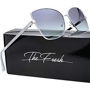 The Fresh Classic Crystal Elegant Women Beauty Design Sunglasses Gift Box (L175-Silver, Grey/Green)