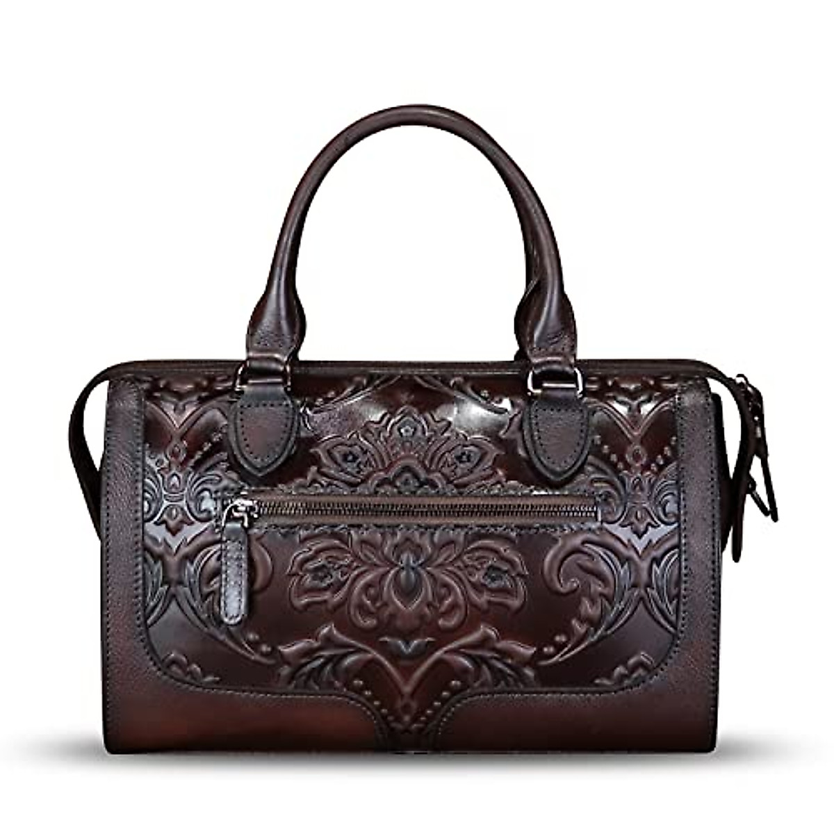 Genuine Leather Satchel for Women Embossed Leather Handbag Top Handle Bags Handmade Purse Crossbody Handbags Tote Bag (Coffee)