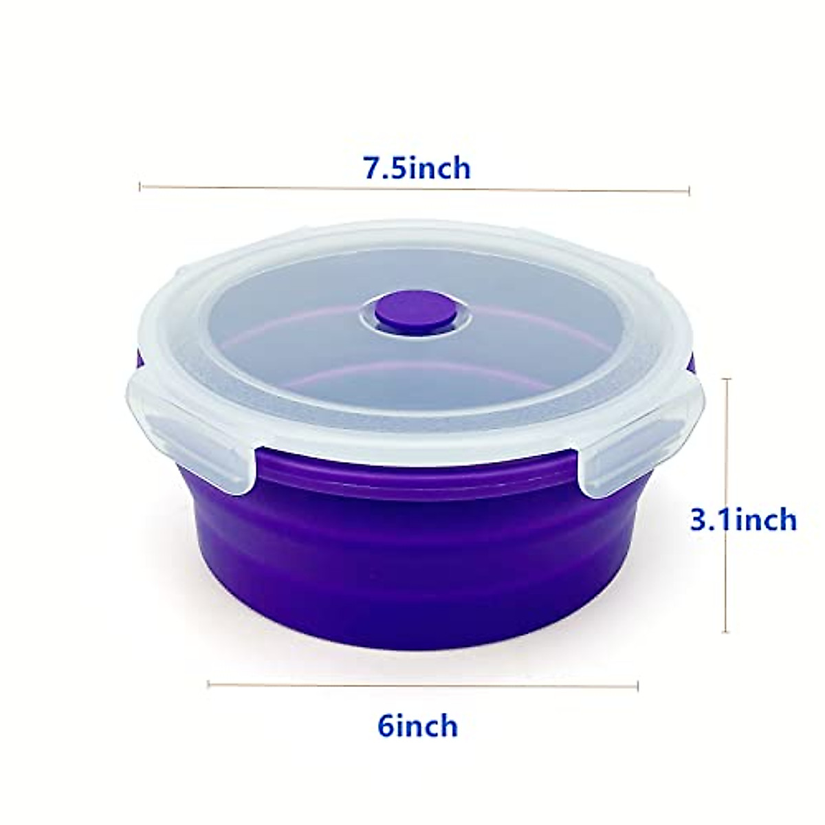 Lunbengo 1200ml Large Camping Bowl with Foldable Spoon, Collapsible Bowl With Lid, Silicone Bento Box, For Travel Camping Meal Prep & Food Storage, Microwave Dishwasher Safe, Purple