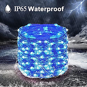 Dolucky 72FT 200 LED Blue Solar Outdoor String Lights, 8 Modes Solar Powered Waterproof Fairy Lights, Solar Copper Wire Lights for Garden Yard Christmas Decoration