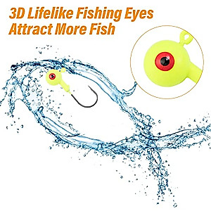 Alwonder 10 Pack Round Fishing Jig, Bass Ball Jigs 3D Eyes High Carbon Steel Jig Hooks Bass Lures Jig Heads Freshwater Saltwater Surf Fishing Jigs for Walleye Striper Pompano, Green-1/8oz