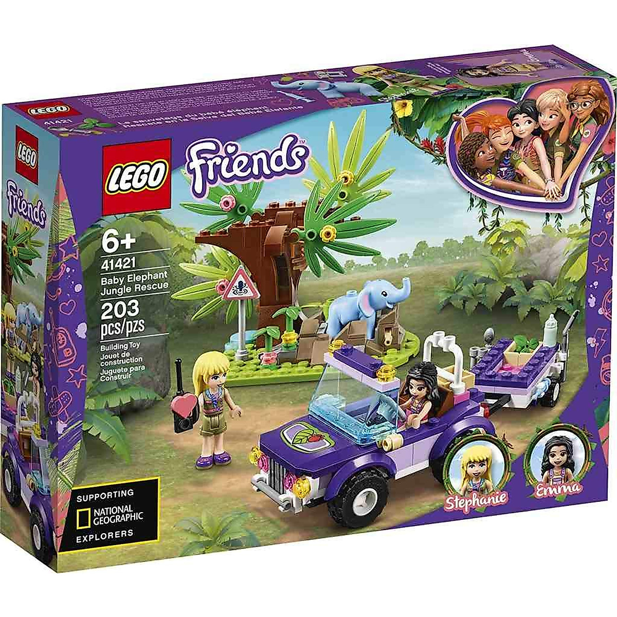 LEGO Friends Baby Elephant Jungle Rescue 41421 Adventure Building Kit; Animal Rescue Playset That Comes with a Toy Truck and Trailer, Plus Friends Emma and Stephanie (203 Pieces)