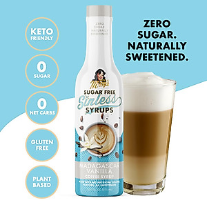 Miss Mary's Madagascar Vanilla Sugar Free Coffee Syrup- Stevia Based, No Sugar Alcohols or Sucralose, No Artificial Sweeteners, Natural Ingredients, Coffee Tea Cocoa Dessert, Keto Friendly, 1 Pack