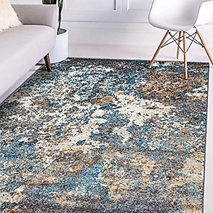 LUXE WEAVERS Rug - Persian Rugs 6490 Abstract Area Rug - Modern Design, Medium Pile, Turquoise / Size 5 x 7