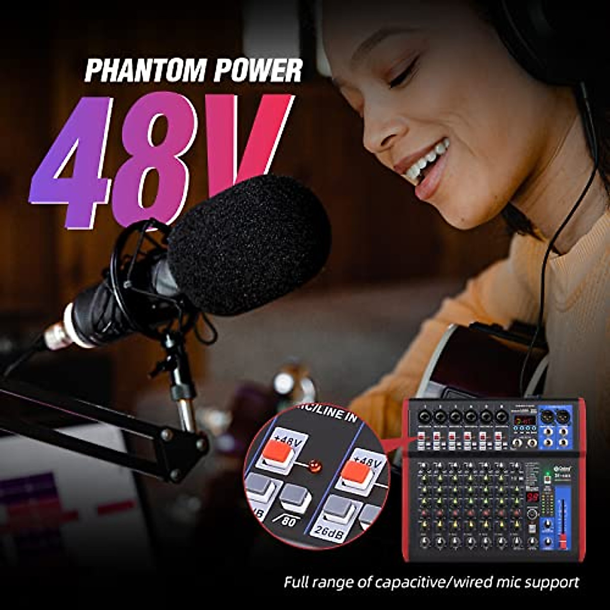 D Debra SI Series Professional Portable Recording Mixer Audio with 99 DSP Digital Effects Mic Preamps and USB for DJ Mixer Console Karaoke Home Recording Studio (SI-8UX)