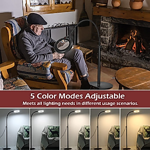 Veemagni 5X Stand Magnifying Glass with Light, 24" Flexible Gooseneck 5 Color Modes Stepless Dimmable Magnifying Floor Lamp, 3-in-1 Adjustable Lighted Magnifier Hands Free for Close Work, Esthetican
