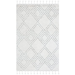 Safavieh Casablanca Collection Accent Rug - 4' x 6', Ivory & Grey, Handmade Moroccan Boho Wool Braided Tassel, Ideal for High Traffic Areas in Entryway, Living Room, Bedroom (CSB676F)