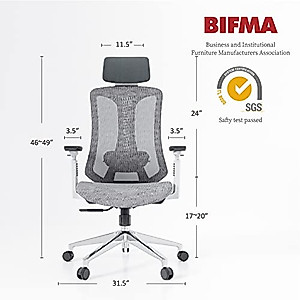Logicfox Ergonomic Mesh Office Chair, Computer Desk Chair with 3D Armrests, Adjustable Lumbar Cushion & Adjustable Headrest, White High Back Home Desk Chair with Tilt Function, Mesh Backrest & Seat