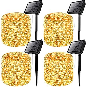 Solar String Lights Outdoor Extra-Long 288Ft 800 LED Super Bright Fairy Lights Waterproof 4-Pack Each 72FT 200 LED Solar Powered Halloween Christmas Lights 8 Modes for Garden Wedding (Warm White)