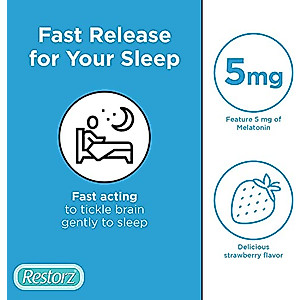 Restorz Restful Sleep Gummies with Melatonin 5mg, 5mg Melatonin Gummies Supplement to Support a Healthy Sleep Cycle, Strawberry Flavor, 112 Gummies