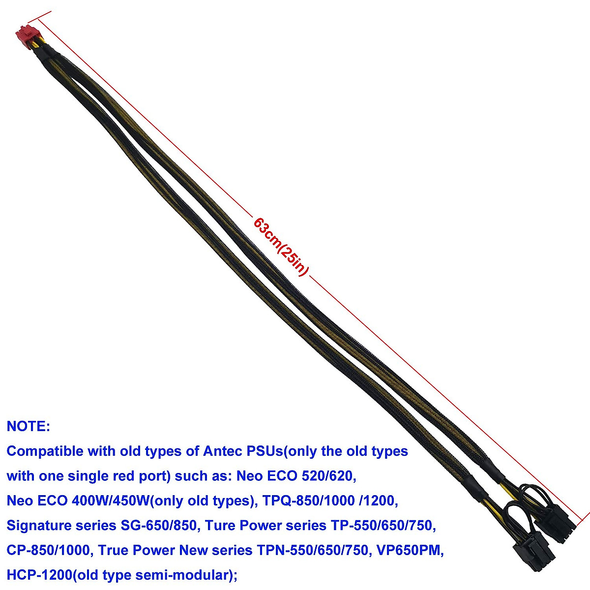 COMeap PCIe Cable for Antec PSUs, CPU 8 Pin Male to Dual PCIe 8 Pin (6+2) Male GPU Power Adapter Sleeved 25-inch(63cm)