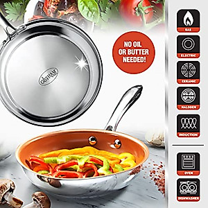 Gotham Steel Stainless Steel Premium 10” Frying Pan, Triple Ply Reinforced with Super Nonstick Ti- Cerama Copper Coating and Induction Capable Encapsulated Bottom – Dishwasher Safe