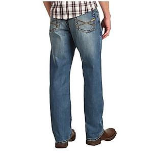 Stetson Men's 1520 Standard Straight Leg Fit Jean,Light Stone Wash with X Back Pocket Embroidery, 38x34