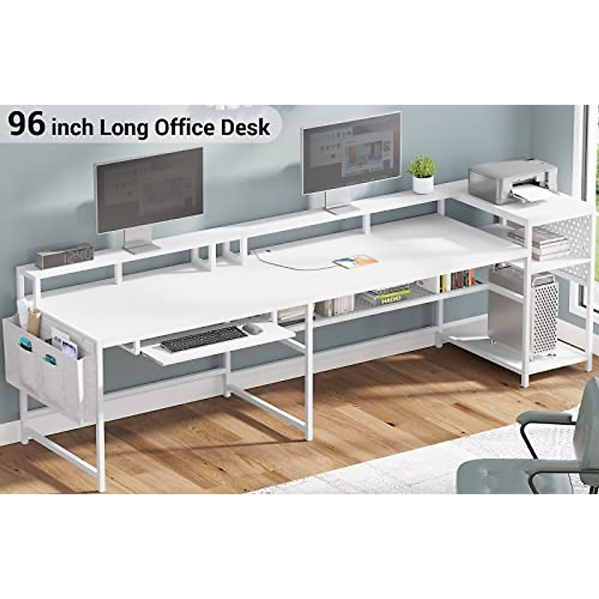 SEDETA L Shaped Gaming Desk, Reversible Home Office Desk or Corner Desk, Gaming Desk with Power Outlets & LED Strip, Monitor Shelf, Keyboard Tray, Pegboard and Storage Shelves, White