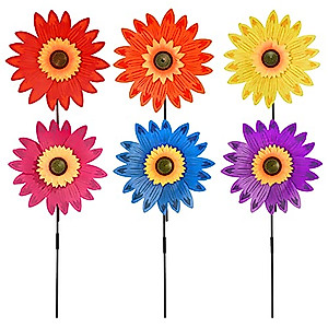 Yolyoo 6pcs Sunflower Lawn Pinwheels Wind Spinners Large Windmill Pinwheel for Garden,Yard, Party Outdoor Decor