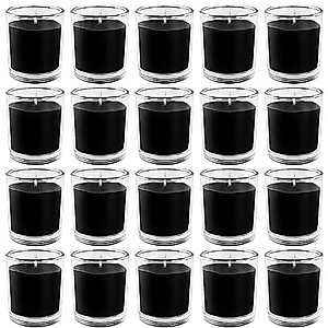 20 Pack Black Votive Candles in Clear Glass-Unscented Soy Wax Candles for Halloween Birthdays Wedding Dinner-Lasting Burn for 15 Hours