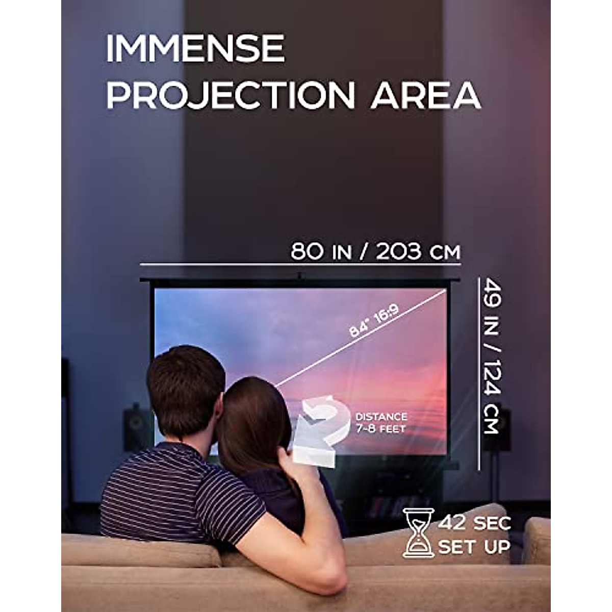 Projector Screen with Stand 84 inch - Indoor and Outdoor Projection Screen for Movie or Office Presentation - 16:9 HD Premium Wrinkle-Free Tripod Screen for Projector with Carry Bag and Tight Straps