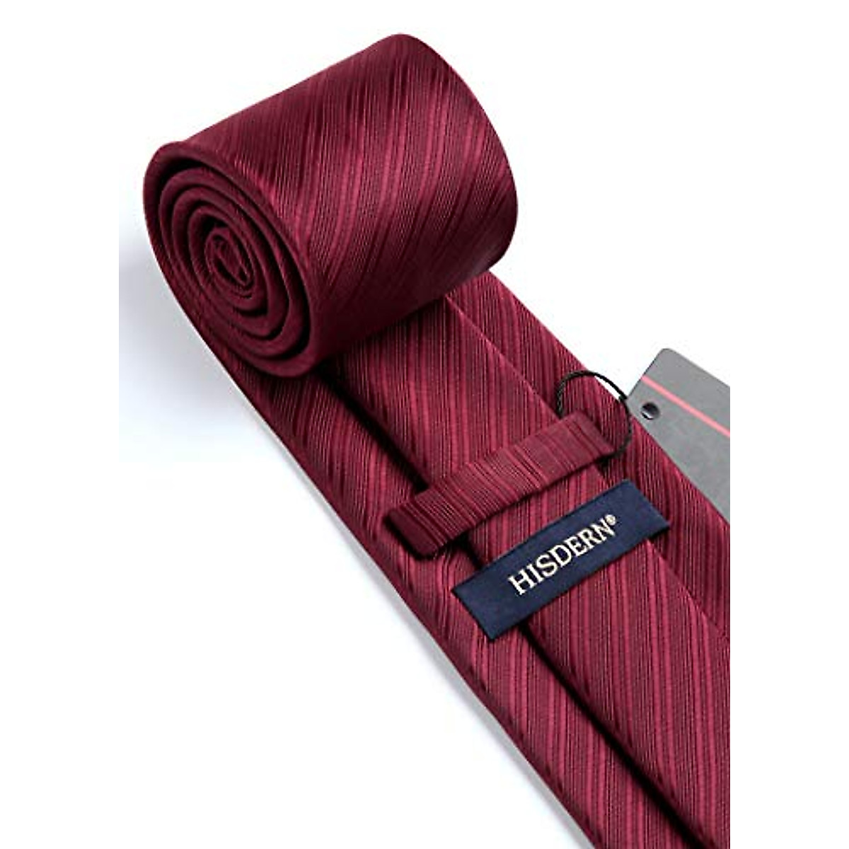 HISDERN Burgundy Ties for Men Formal Maroon Mens Ties and Pocket Square Set Wine Red Striped Silk Necktie Handkerchief for Wedding Business Graduation School Party