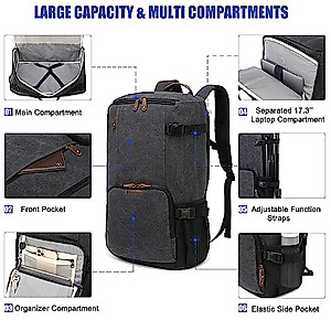 G-FAVOR Travel Backpack, Carry On Backpack 40L Large Canvas Rucksack 17 inch Laptop Backpack Duffel Bag Weekender Overnight Travel Bags