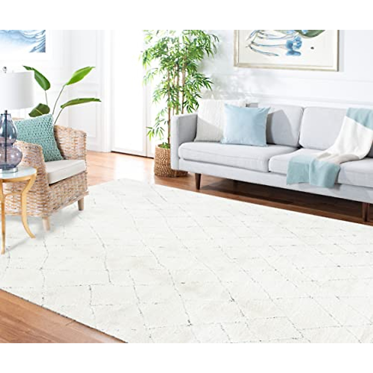 MARTHA STEWART Collection by SAFAVIEHLucia Shag Collection 8' x 10' Light Grey/White MSR0727F Non-Shedding Living Room Dining Bedroom Area Rug