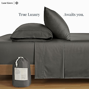 Lane Linen Queen Sheet Set - 600 TC Black Sheets Queen Size Bed Set - 100% Cotton Black Bed Sheets Queen Size Set, Ultra Soft Queen Bed Sheets Set, Sateen Weave Cotton Sheets Queen Size Set - Charcoal