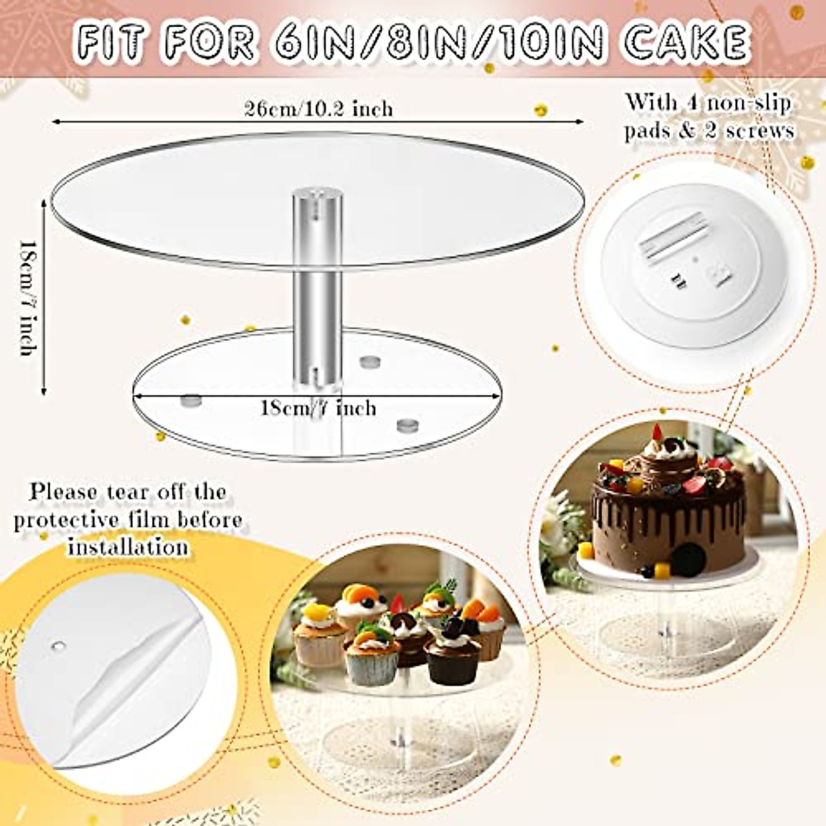 9 Pcs Acrylic Cake Stand Set Including 4 Pcs 3 Tier Cupcake Tower 4 Pcs Round Dessert Trays 1 Pcs Cake Pedestal Stand Dessert Table Cupcake Holder for Birthday Wedding Baby Shower Party Decoration