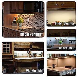 MYPLUS Under Cabinet Lights, 12" Touch Activated and Dimmable Aluminum LED Bar for Kitchen, Workbench and Desk, Warm White 3000K, Plug-in, Black.