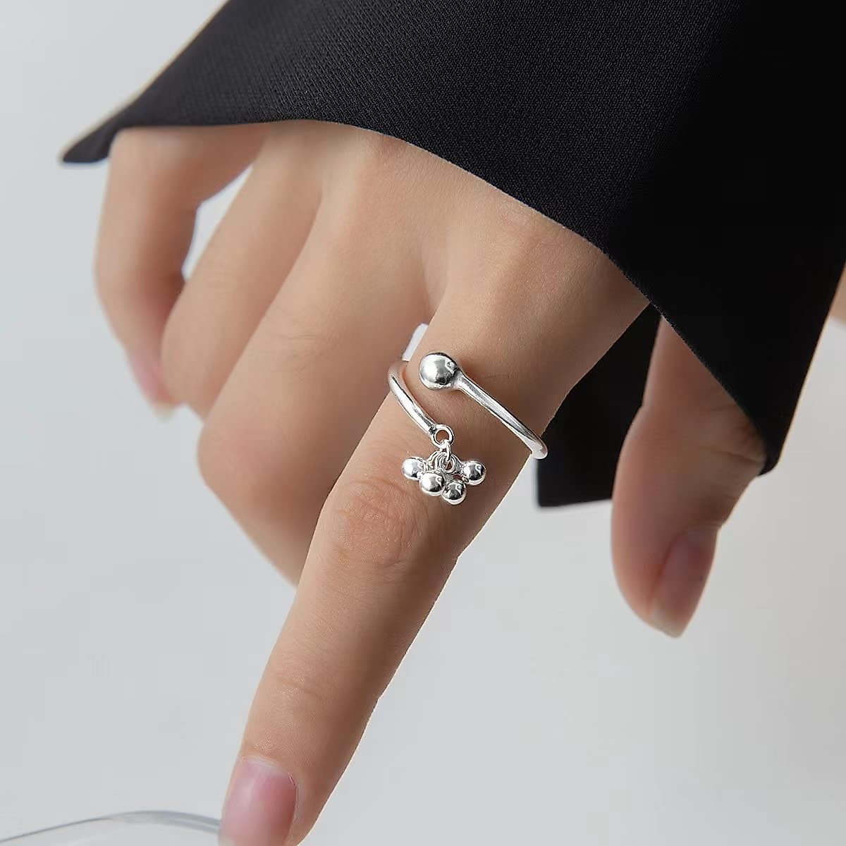 Izpack Tiny Balls Stacking Open Ring for Women Teen Girls Bead Ball Drop Dangle Adjustable Statement Wrap Knuckle Finger Bands Wedding Promise Thin Rings Personalized Jewelry Gifts Bff Birthday