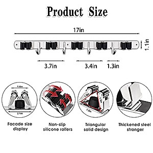 5 Racks and 4 Hooks Mop and Broom Holder Wall Mount, Broom Organizer Storage Tool Racks Stainless Steel Heavy Duty Hooks Self Adhesive Solid Non-slip for Home Kitchen Garden Laundry Garage