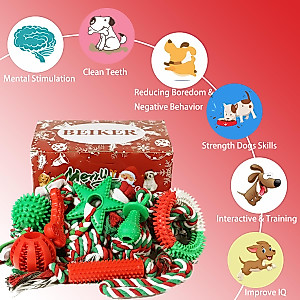 Beiker 15 Pack Dog Toys Bulk for Small Medium Puppies, Puppy Chew Toys for Teething, Holiday Presents Tough Gifts Box Including Variety Rubber and Rope Toys