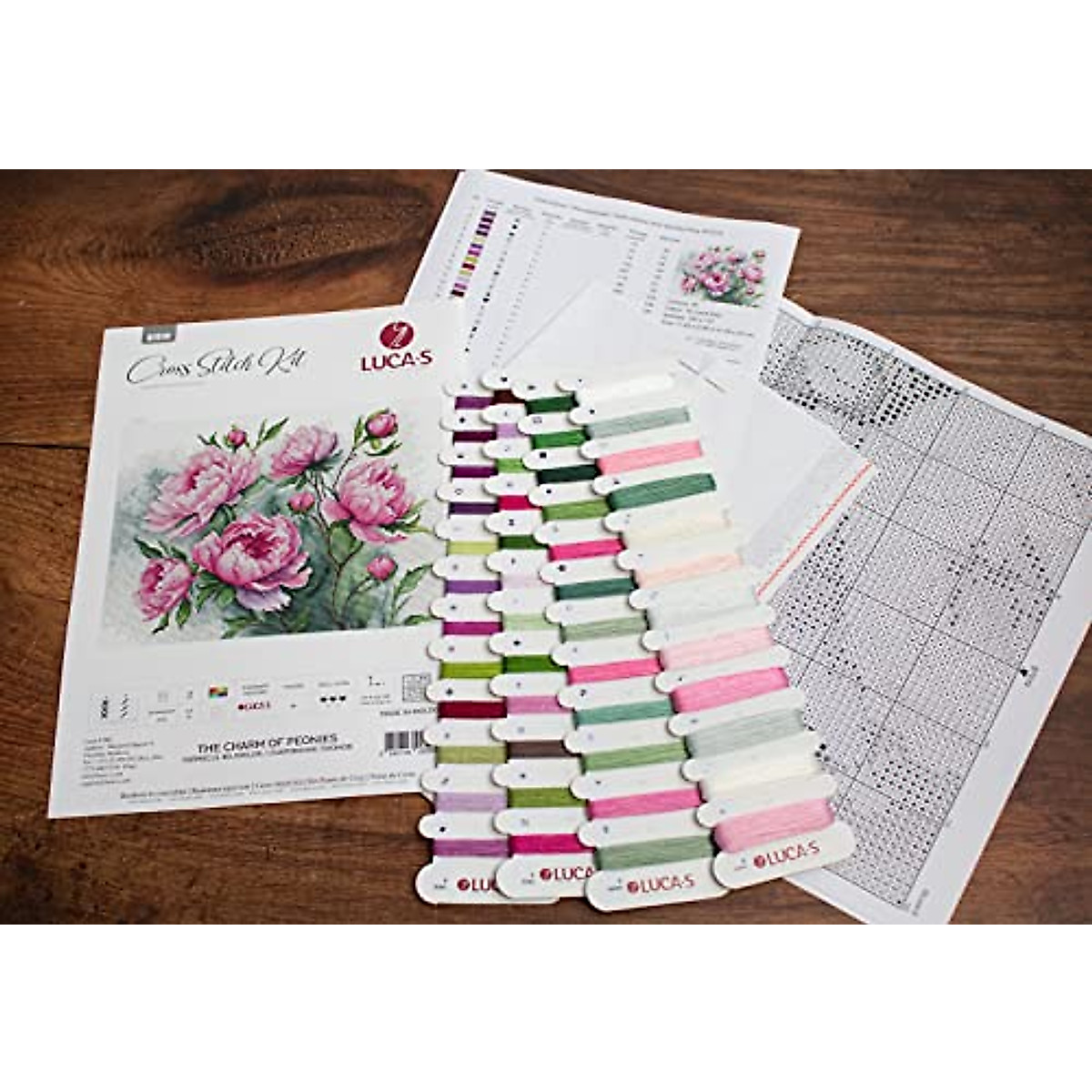 Luca-S Cross Stitch Kit The Charm of Peonies, Counted Cross Stitch Kit for Adults, Embroidery Kit, B7019