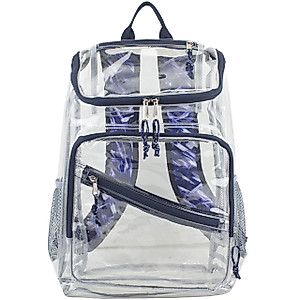 Eastsport Durable Clear Top Loader Backpack with Adjustable Printed Straps - Transparent - Navy Blue/Purple/Brushstroke Print Straps