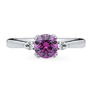 BERRICLE Sterling Silver 3-Stone Purple Round Cubic Zirconia CZ Fashion Anniversary Ring for Women, Rhodium Plated Size 9