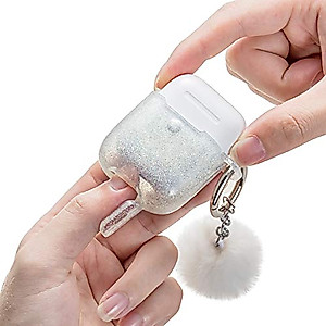 Airpods Case, DMMG Airpods Case Cover Silicone Skin, AirPods Protective Bling Glitter Case with Fluff Ball Keychain, Scratch Proof and Drop Proof for Apple Airpods 2&1