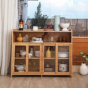 ZHUMUJIAJU Sideboard Buffet Cabinet, Modern Buffet Sideboard with Storage, Console Server Table with Doors & Shelf, Bamboo Coffee Bar Cabinet for Dinning Room