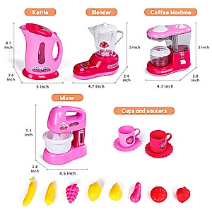 Kitchen Appliances Toy,Kids Kitchen Pretend Accessories Play Set,Coffee Maker Machine,Blender,Mixer and Kettle with Realistic Light and Sounds,Play Kitchen Set for Kids Boys Girls