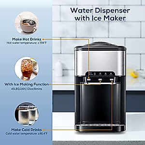 Kismile 3-1 Water Dispenser with Ice Maker, Water Cooler Dispenser 5 Gallon, Ice and Water Dispenser, Top Loading Water Dispenser 3 Temperatures Setting- Hot&Cold Water, 45 lbs/24H for Home/Office