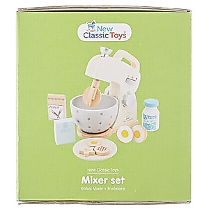 New Classic Toys Wooden Mixer Set Pretend Play Toy for Kids Cooking Simulation Educational Toys and Color Perception Toy for Preschool Age Toddlers Boys Girls , Red,White