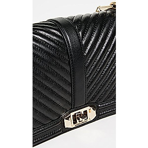 Rebecca Minkoff Women's Chevron Quilted Love Crossbody Bag, Black/Gold, One Size