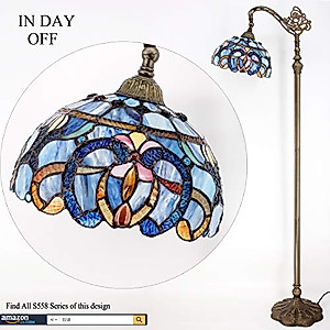 WERFACTORY Tiffany Floor Lamp Blue Purple Cloud Stained Glass Arched Lamp 12X18X64 Inches Gooseneck Adjustable Corner Standing Reading Light Decor Bedroom Living Room S558 Series