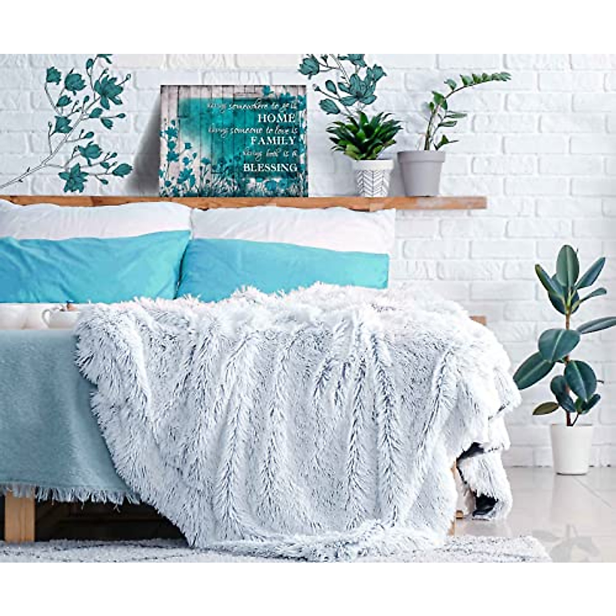 LAOTOART Inspirational Bathroom Decor Wall-Art for Bedroom - Teal Flower Motivational Quotes Wall Decor for Dining Room Canvas Wall Art Ready to Hang