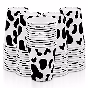 CONEHOY 60 Pcs Cow Cups Disposable Paper Juice Cups Western Cowboy Cow Cups Cow Theme Party Decorations for Birthday Party Baby Shower Farm Party Supplies (Black, White)