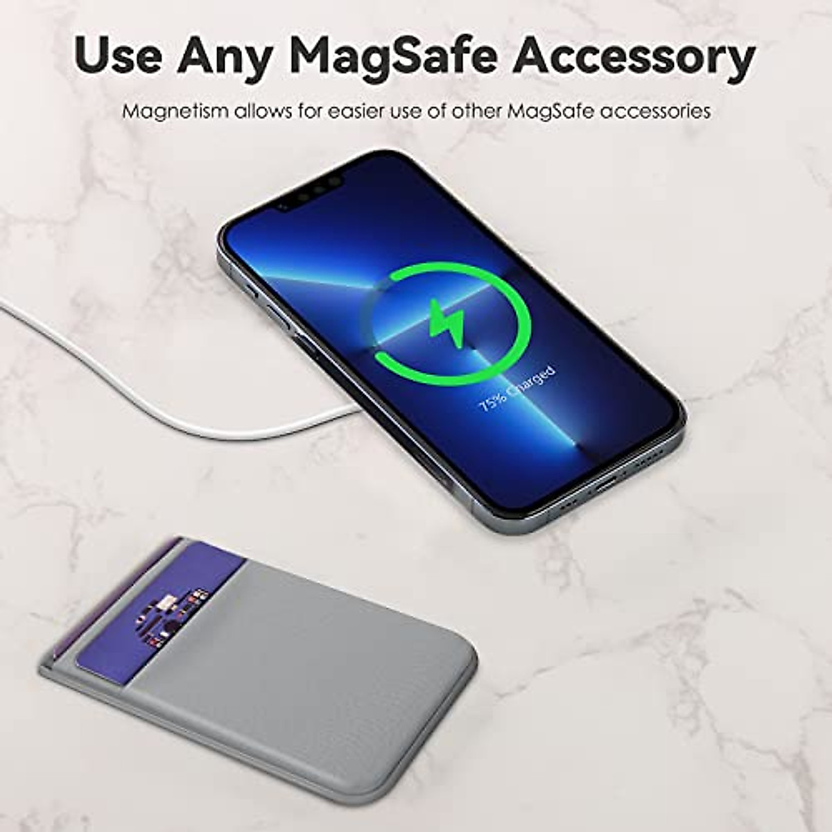 CloudValley Magnetic Card Wallet Designed for iPhone MagSafe, Stretchy Lycra Double Pocket Credit ID Card Holder Case for Back of iPhone 14 / iPhone 13 & 12 Series, Mag Safe Base Accessories, Gray