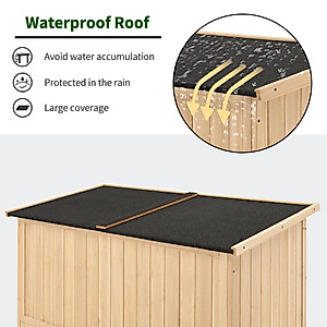 MCombo Outdoor Wooden Storage Cabinet, Garden Tool Shed with Latch, Outside Tools Wood Cabinet with Double Doors for Patio 1900 (Natural, Large)