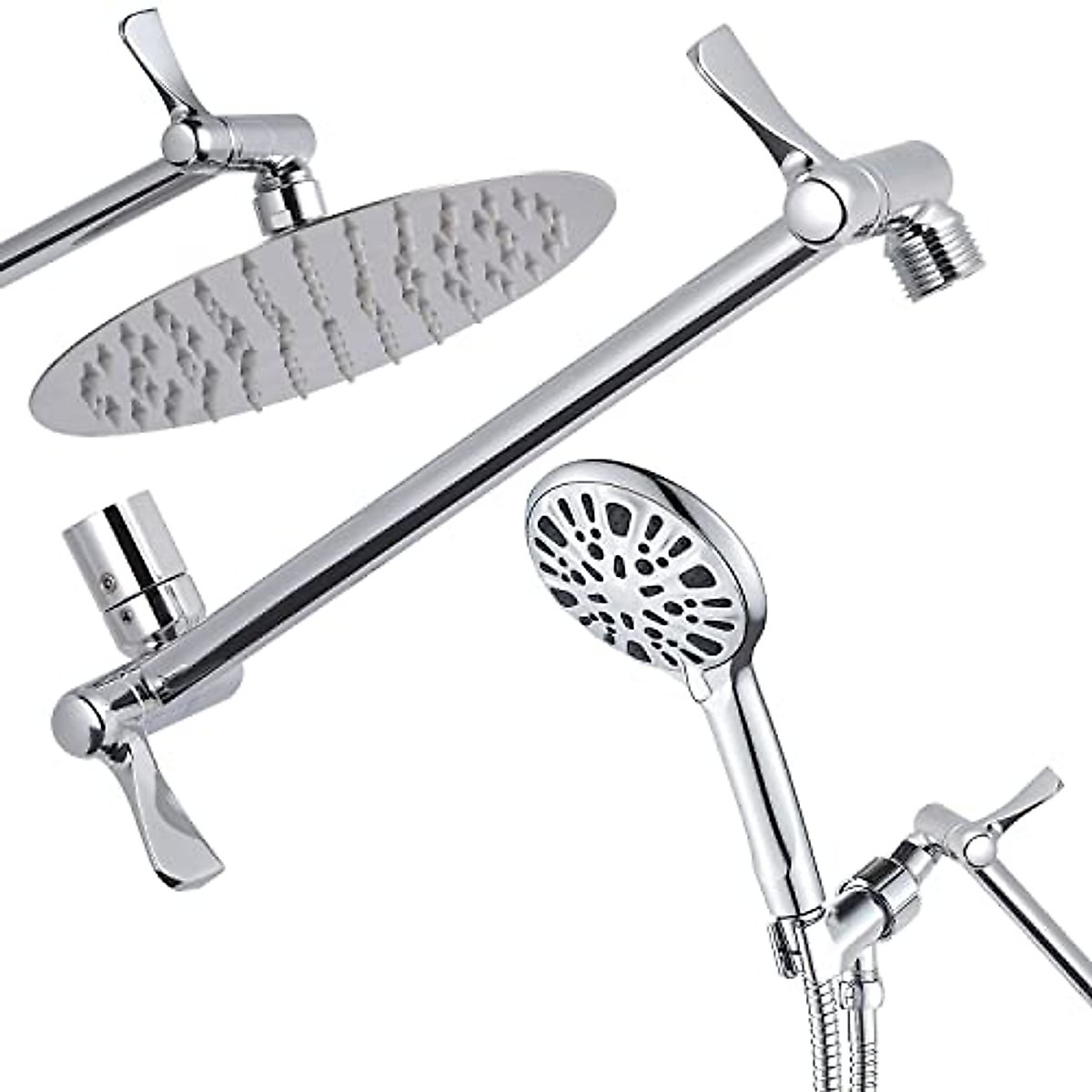 Shower Extension Arm, Eolax Solid Brass Adjustable Shower Pipe Extender with Universal Connection to Fixed Shower Head (11" Chrome)