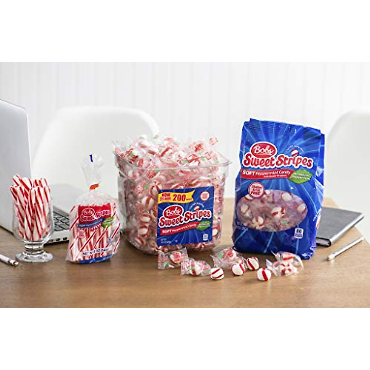 Bob's Sweet Stripes Soft Peppermint Candy, 160 Individually-Wrapped Pieces, 28 Ounce Jar