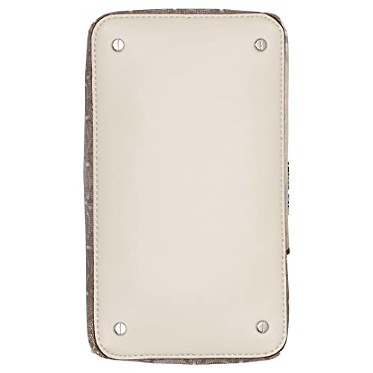 Calvin Klein Ashley Top Zip Dome Mini Satchel Crossbody, Almond/Taupe Multi Printed Textured Emboss Logo