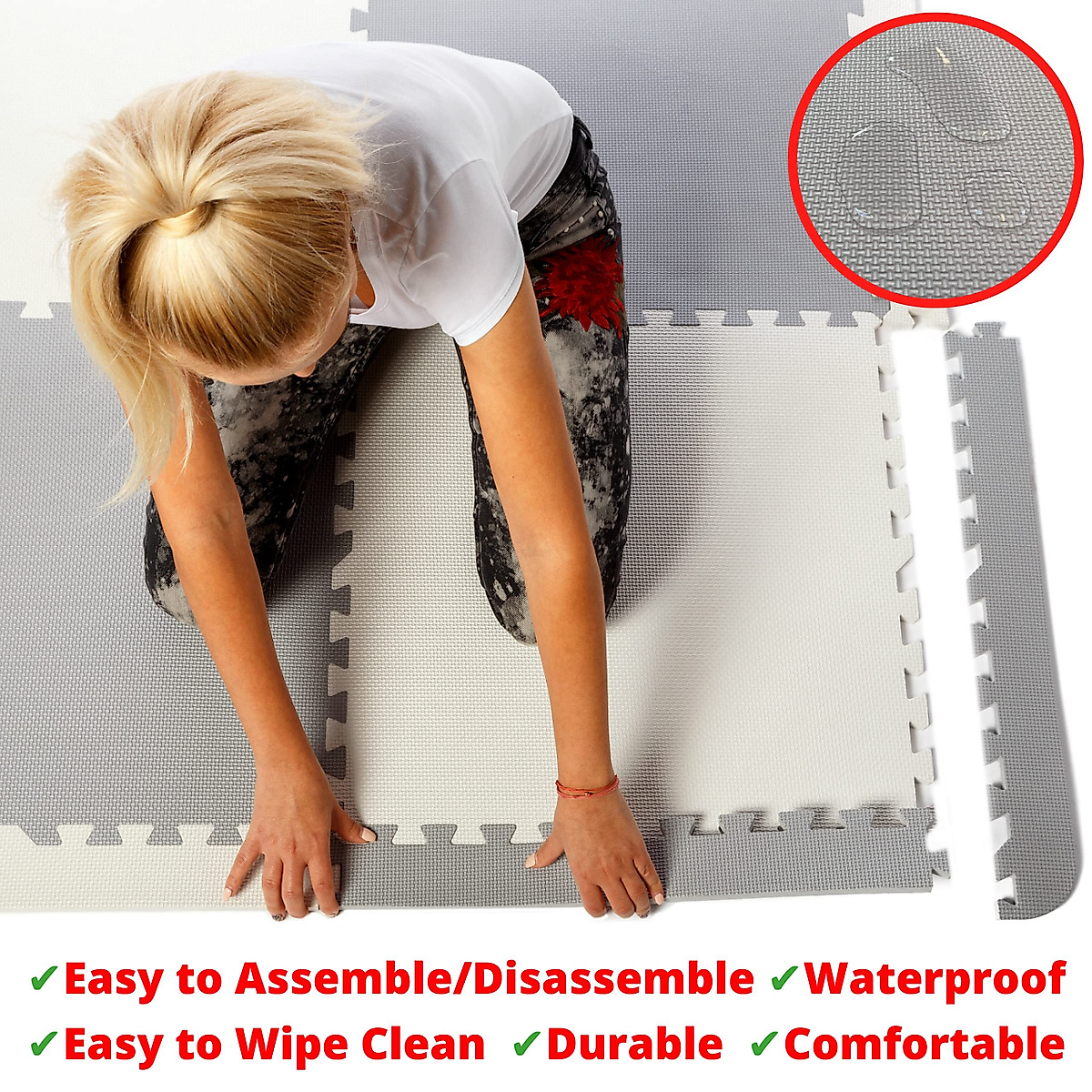 Baby Play Mat Tiles Extra Large Thick Non-Toxic Foam Floor Puzzle Mat Interlocking Activity Playmat for Infants Toddlers Kids Crawling Tummy Time 74x74 Inches (Grey/White)