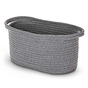 Home Zone Living Woven Basket for Home Storage with 2 Cotton Rope Handles, 100% Cotton, 14.00” x 7.00” x 7.00”, Gray, VS19578E